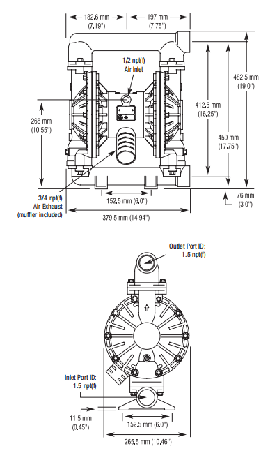 189426 Graco Husky 1590 Series 1" Plastic pump DC3377 DB2966 DU4911 ...